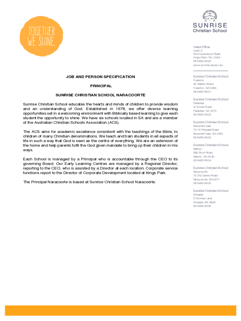 Fillable Online Sunrise Principal NaracoorteJob and Person Specification.docx Fax Email Print ...