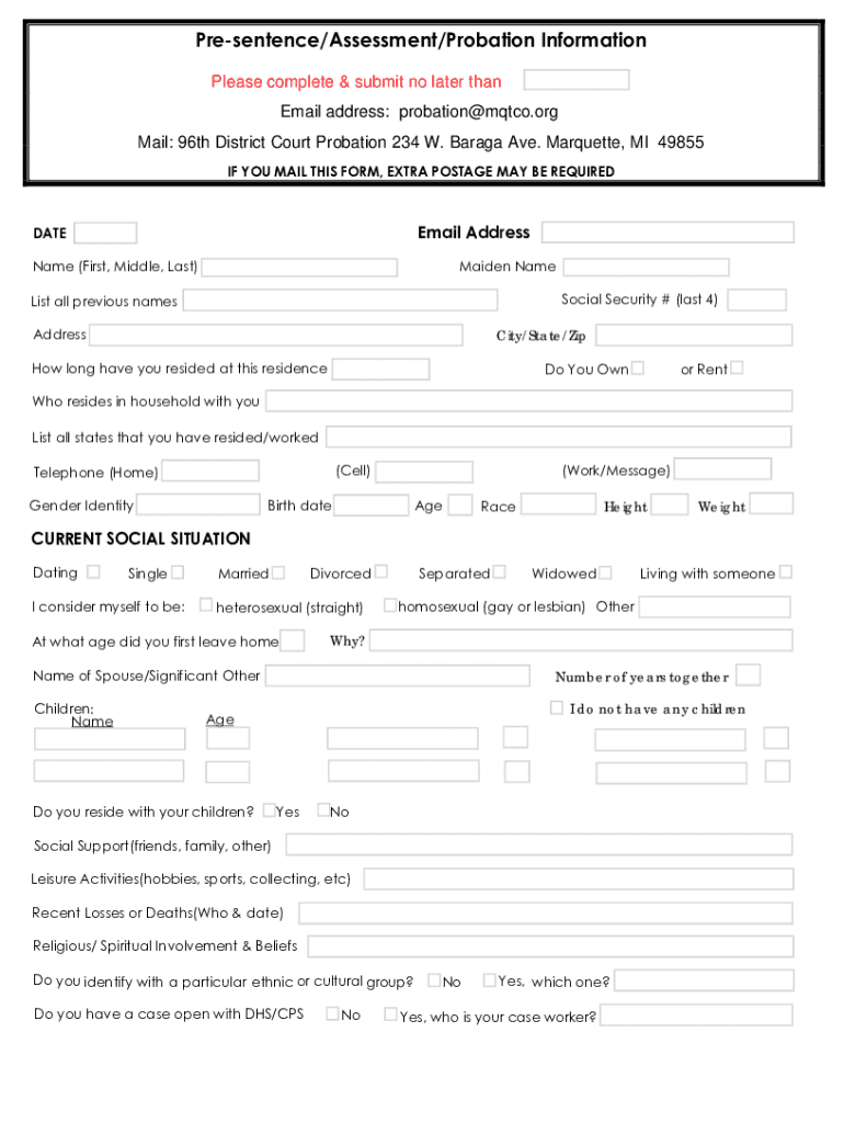 Fillable Online Pre-sentence/Assessment/Probation Information Fax Email ...