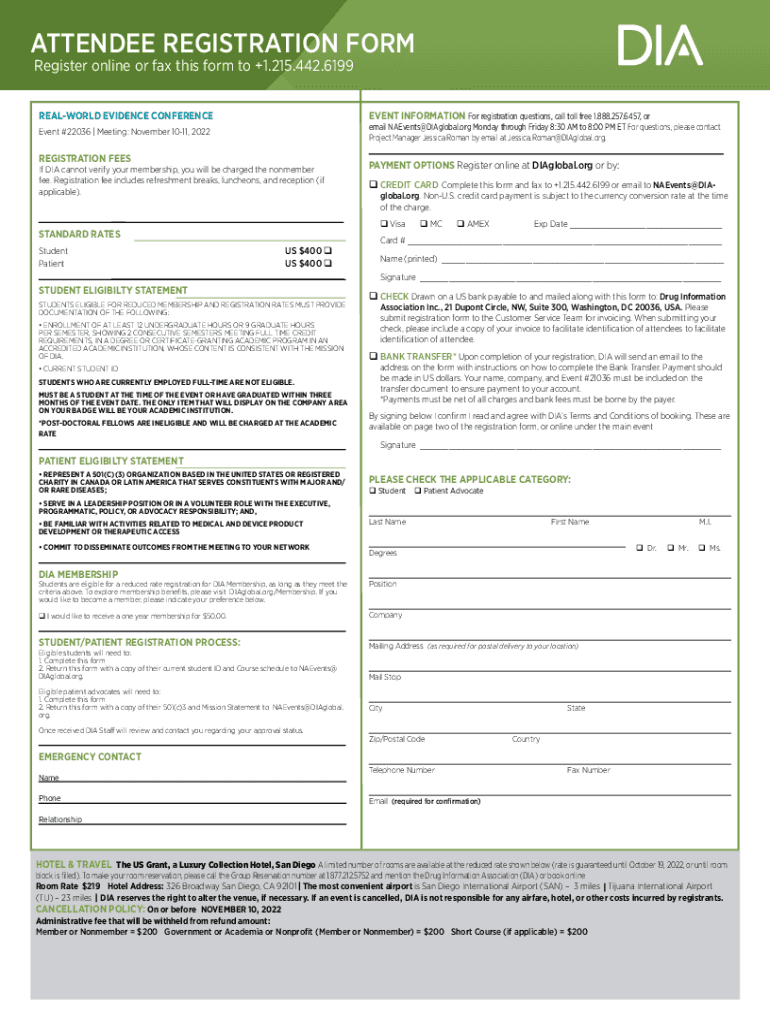 Fillable Online DIA CIO Virtual Summit Attendee Registration - NCSI Fax ...