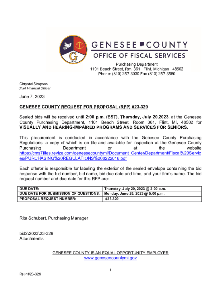 Fillable Online GENESEE COUNTY REQUEST FOR PROPOSAL (RFP) #23-329 Fax Email Print - pdfFiller