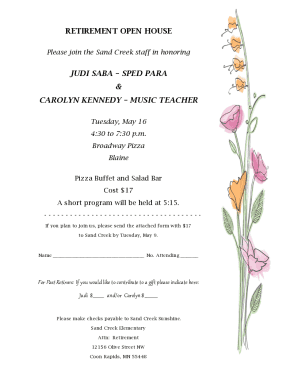 Fillable Online RETIREMENT OPEN HOUSE Fax Email Print - pdfFiller