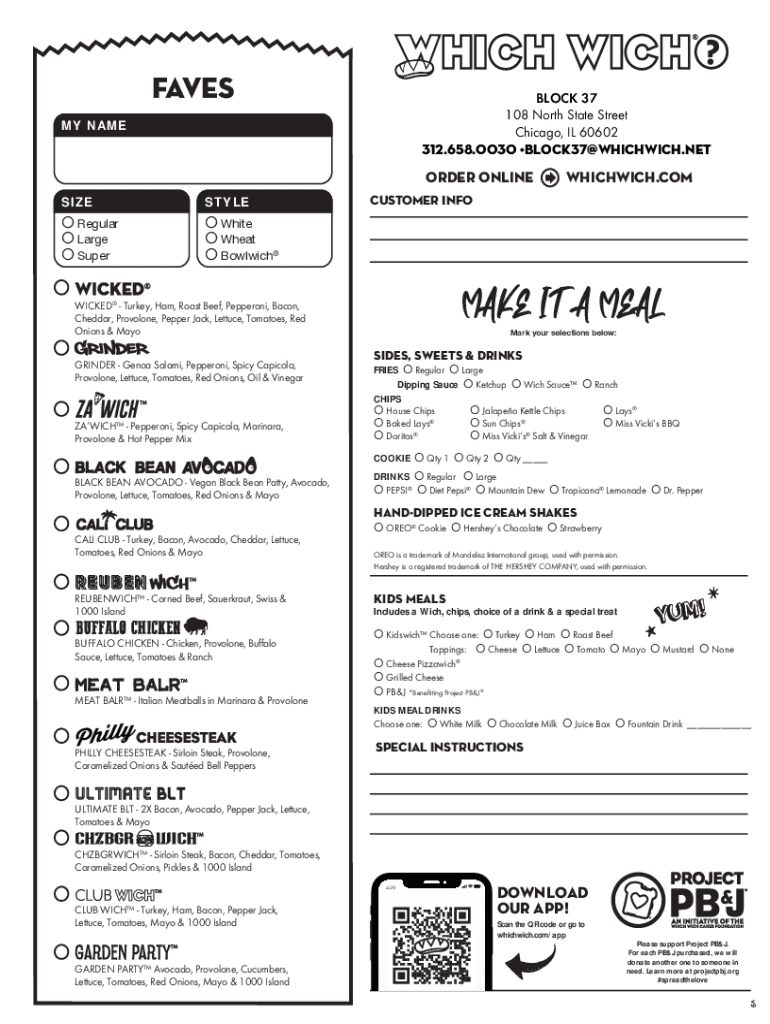 Fillable Online Which Wich Delivery MenuOrder Online108 N State St ...