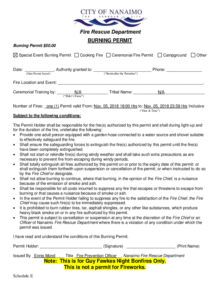 Fillable Online the Recreational Fire Permit form Fax Email Print ...