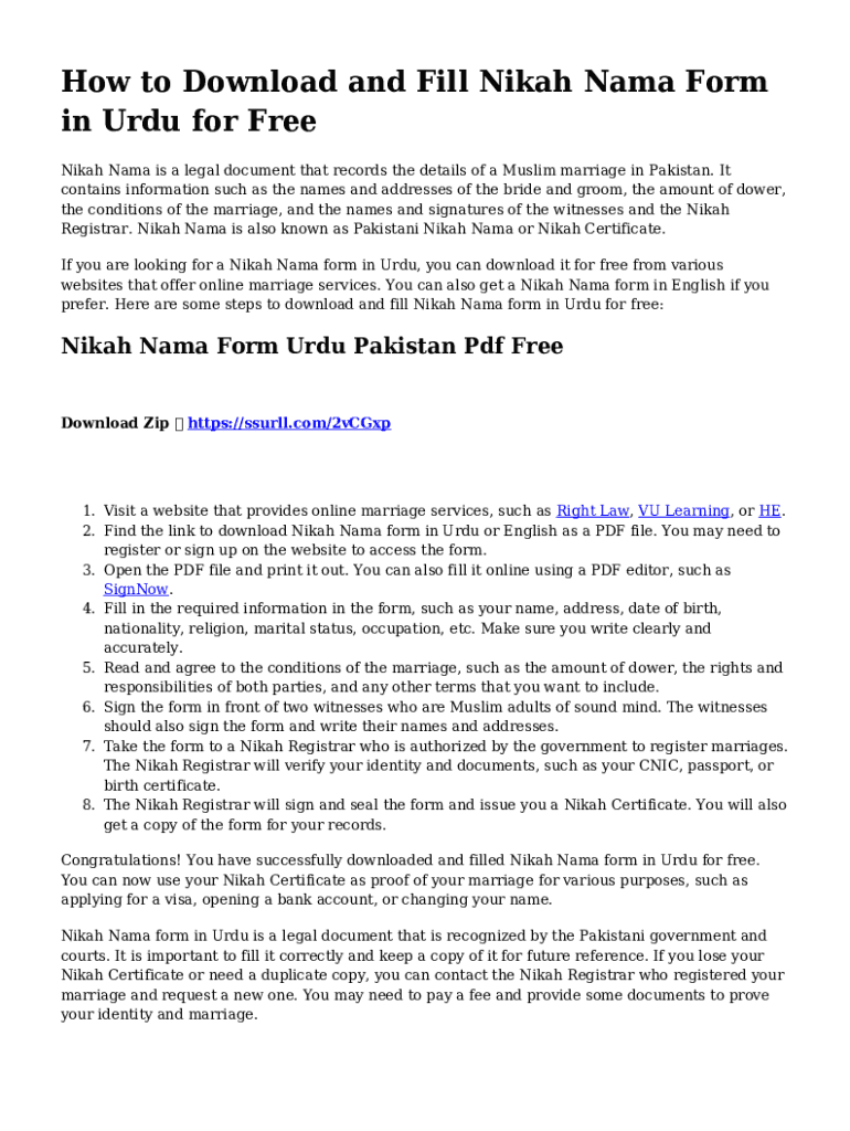 Fillable Online Pakistani Nikah Nama Form English/Urdu as Nikah ...