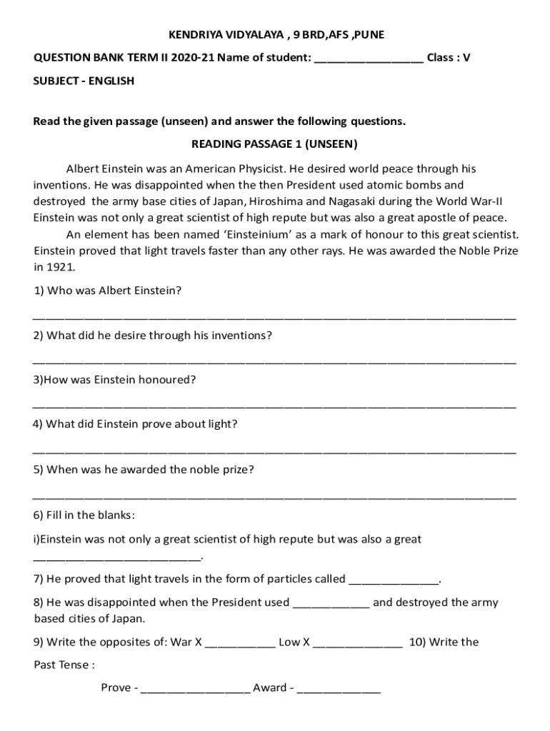 Fillable Online Unseen Passage For Class 9 English Solved Fax Email Fillable Online Unseen Passage For Class 9 English Solved Fax Email