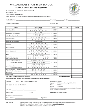 Fillable Online school uniform order form Fax Email Print - pdfFiller