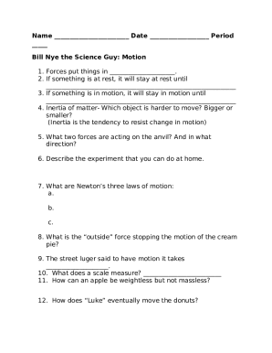 BILL NYE MOTION WORKSHEET Doc Template | pdfFiller