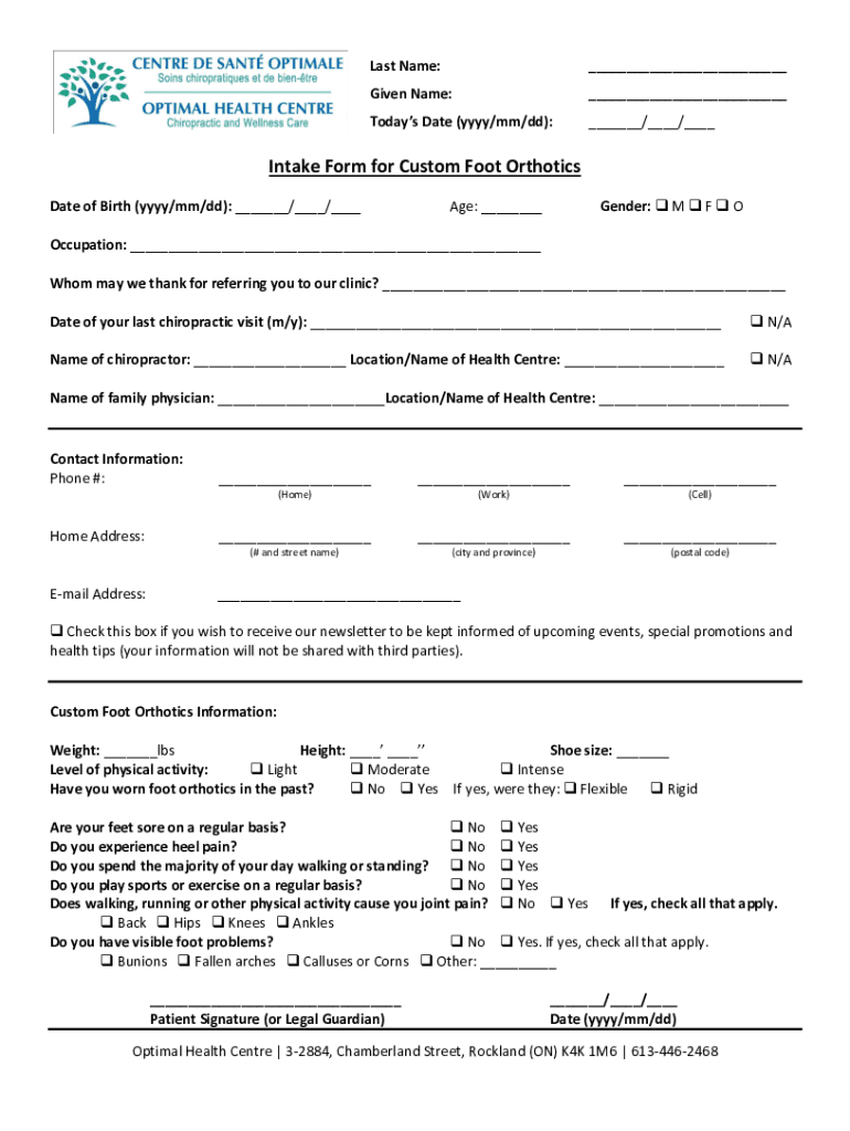 Fillable Online CLAIM FORM FOR CUSTOM FOOT ORTHOTICS/ ... Fax Email ...