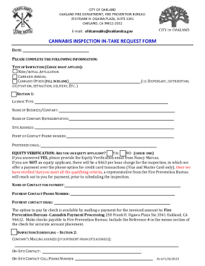 Fillable Online CANNABIS INSPECTION IN-TAKE REQUEST FORM Fax Email Print - pdfFiller
