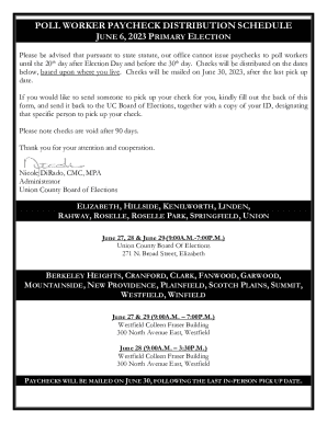 Fillable Online POLL WORKER PAYCHECK DISTRIBUTION ... Fax Email Print ...