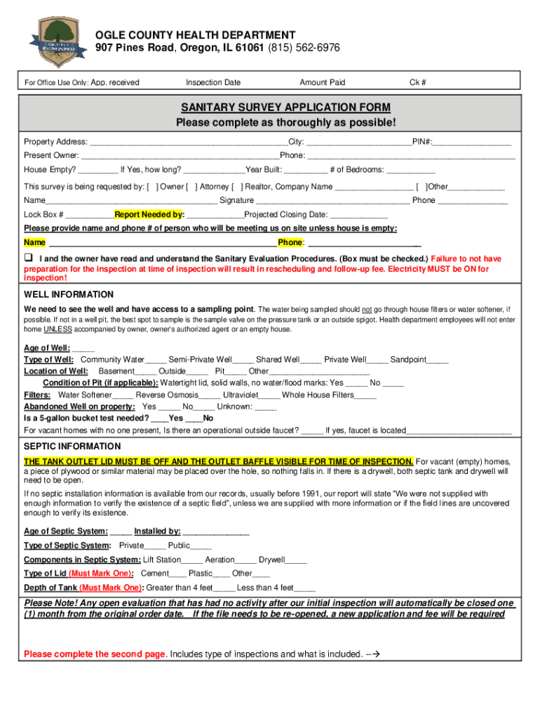 Fillable Online Sanitary Survey Application Form Fax Email Print ...