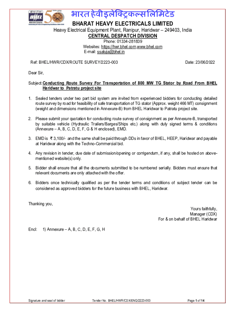 Fillable Online Bharat Heavy Electricals Limited - Uttarakhand Tenders Fax Email Print - pdfFiller