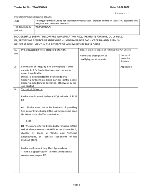 Fillable Online Tender For Hiring Of 800 Mt Crane For Incinerator Vent ...