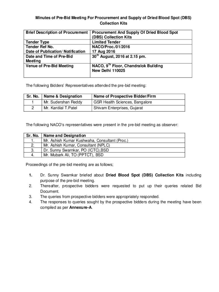 Fillable Online NDDB Blood and Buccal FTA Collection Kits - Tender ...