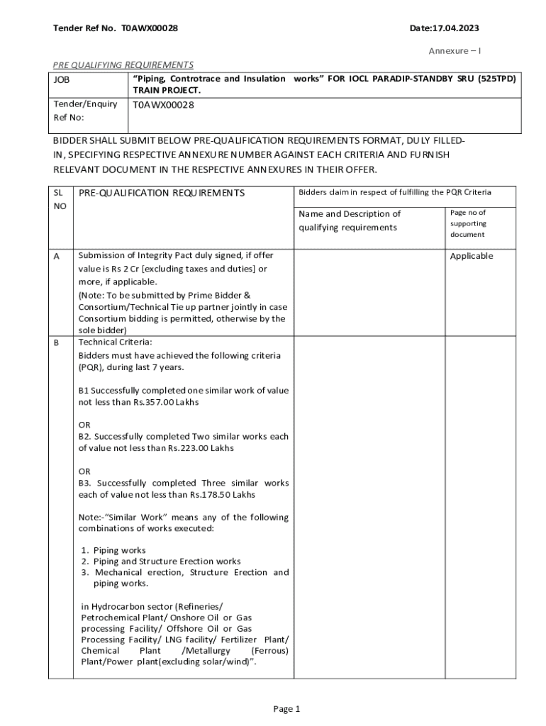 Fillable Online Piping, Controtrace and Insulation works FOR IOCL ...