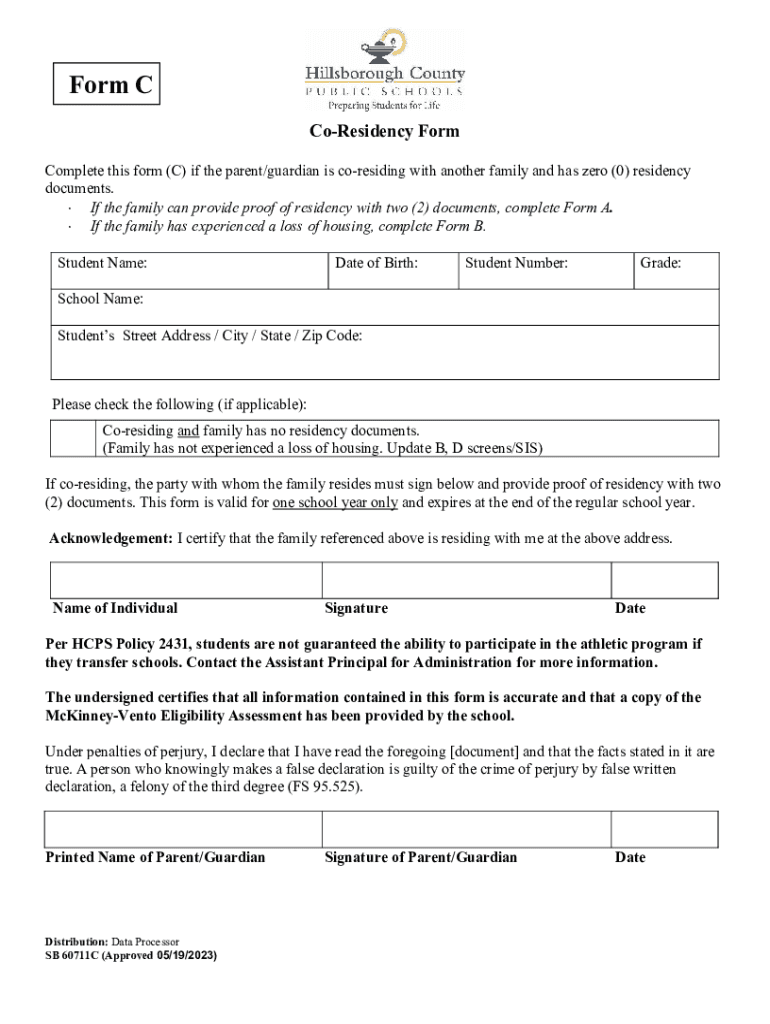 Fillable Online Student Residency - Form C - CoResidency - 052023.pdf ...