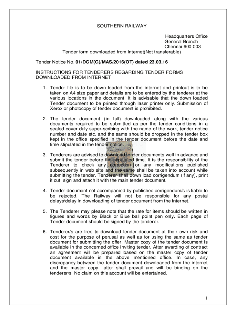 Fillable Online instructions to tenderers regarding tender forms Fax Email Print - pdfFiller