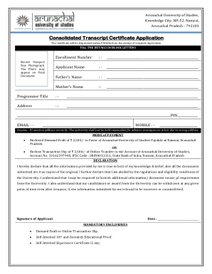 Fillable Online Consolidated Transcript Certificate Application Fax ...