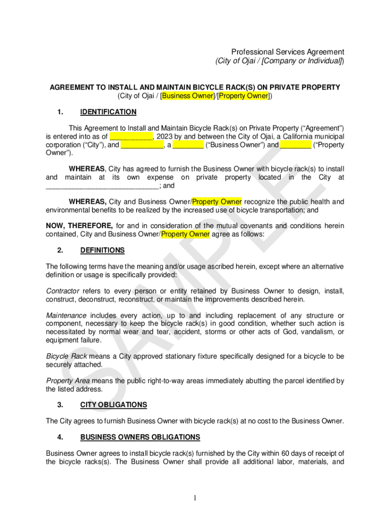 Fillable Online SAMPLE Agreement for the Installation of Bike Racks Fax Email Print - pdfFiller