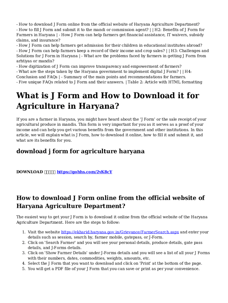 Fillable Online J Form for Agriculture PDF - Fill Out and Sign ...