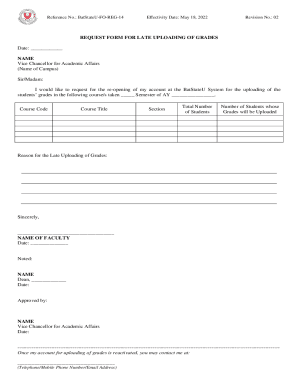 Fillable Online REQUEST FORM FOR LATE UPLOADING OF GRADES Date ... Fax ...
