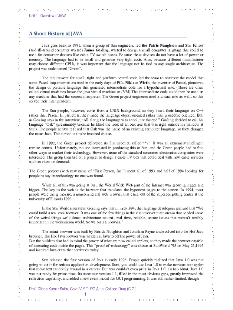Fillable Online A Short History of Java - An Introduction to Java Fax Email Print - pdfFiller