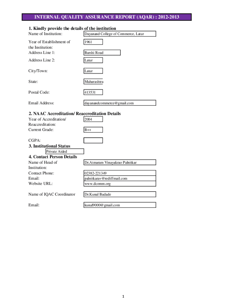 Fillable Online INTERNAL QUALITY ASSURANCE REPORT (AQAR) Fax Email ...