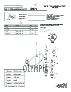 Fillable Online Parts Breakdown Sheet: Elite Two Handle Kitchen Faucet ...