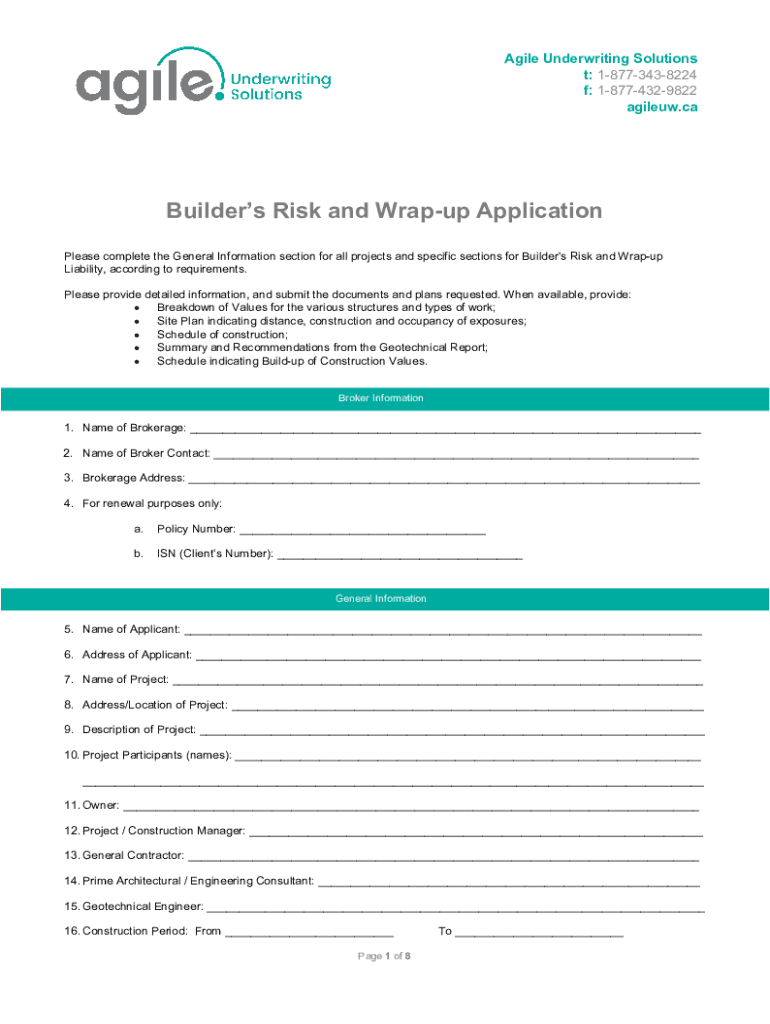 Fillable Online High Value Home Builders Risk Application Fax Email ...
