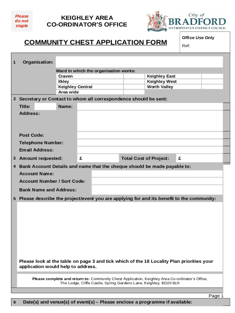 youth and community chest application Doc Template | pdfFiller