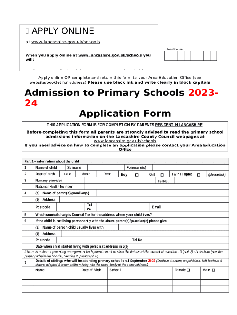 Primary school paper application 2023 Doc Template | pdfFiller