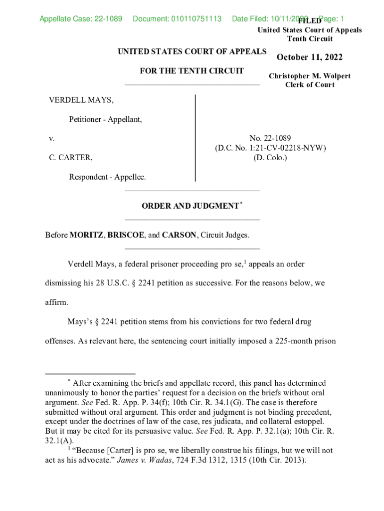 Fillable Online ca10 washburnlaw Docket for 21-1557 Fax Email Print ...