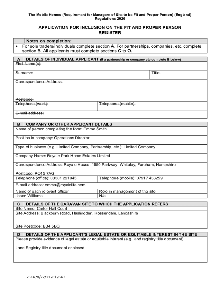 Fillable Online Application for Fit and Proper Person Test Fax Email ...