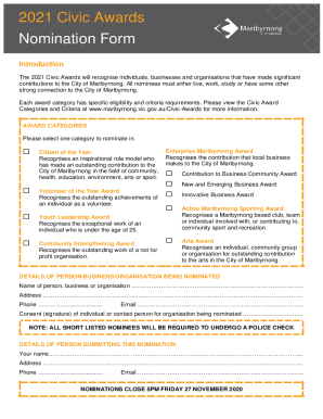 Fillable Online Civic Awards - Nominations are now open! Fax Email ...