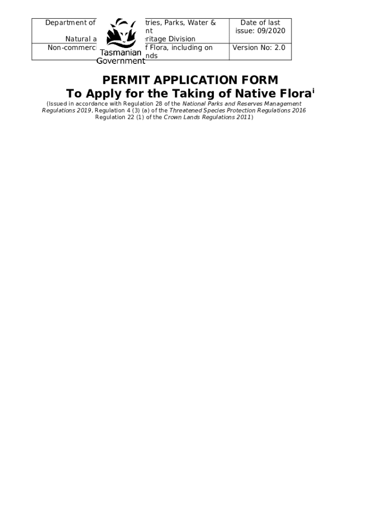 Permit Application - for the taking of native flora. ... Doc Template ...