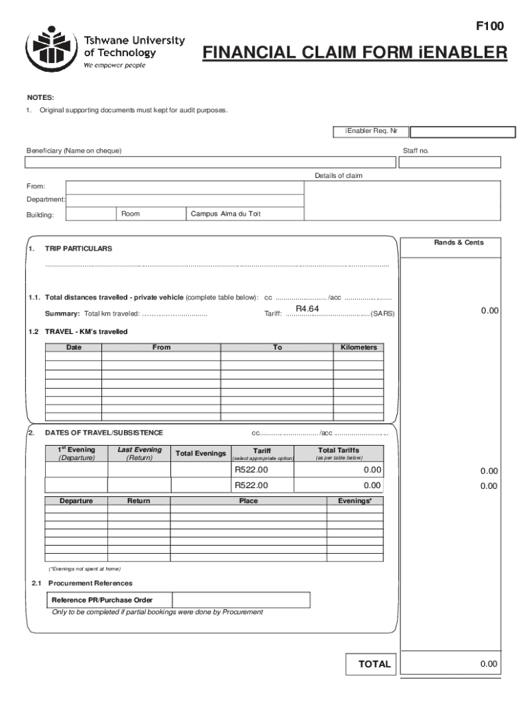 Fillable Online jupiter tut ac FINANCIAL CLAIM FORM iENABLER Fax Email ...