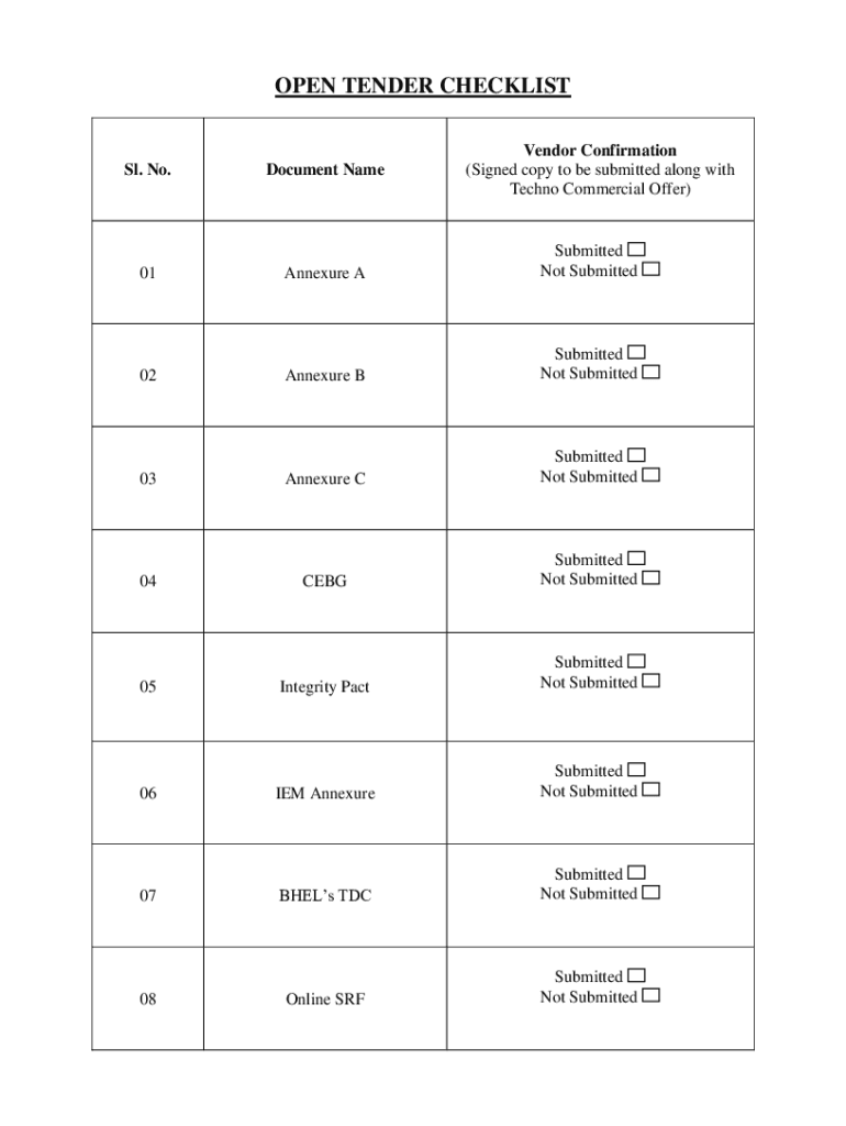 Fillable Online Checklist Before Submission of Tender Fax Email Print ...