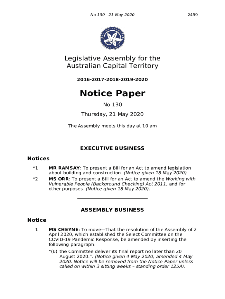 LEGISLATIVE ASSEMBLY NOTICES AND ORDERS OF ... Doc Template | pdfFiller