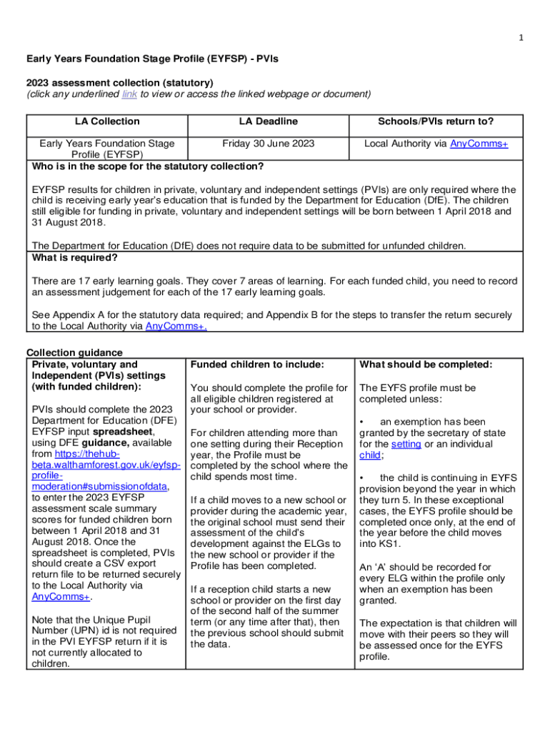 Fillable Online Early years foundation stage profile return guide Fax ...