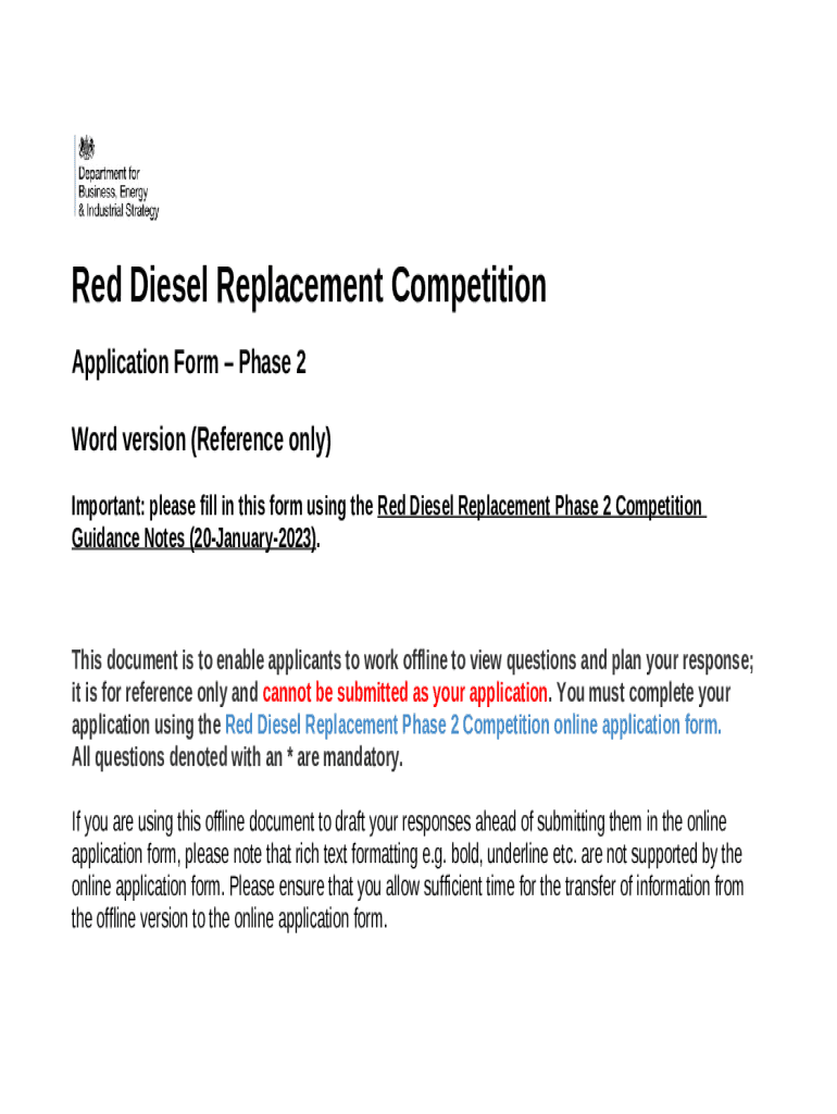 Red Diesel Replacement Competition Registration Doc Template | pdfFiller