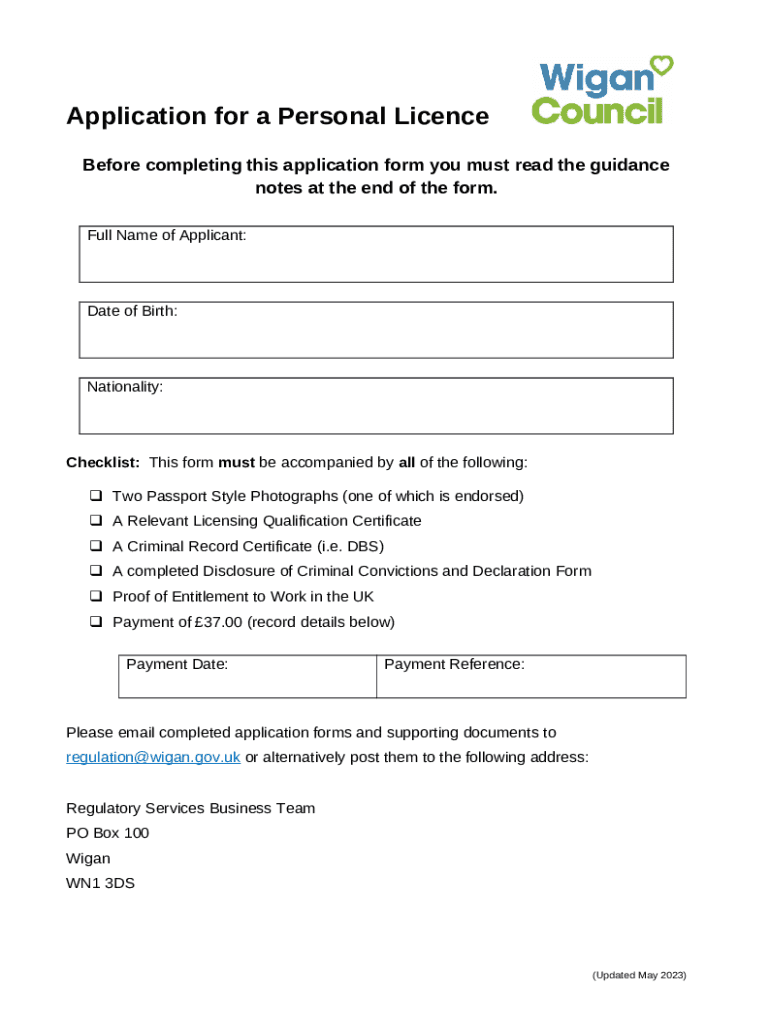 Personal Licence application Doc Template | pdfFiller