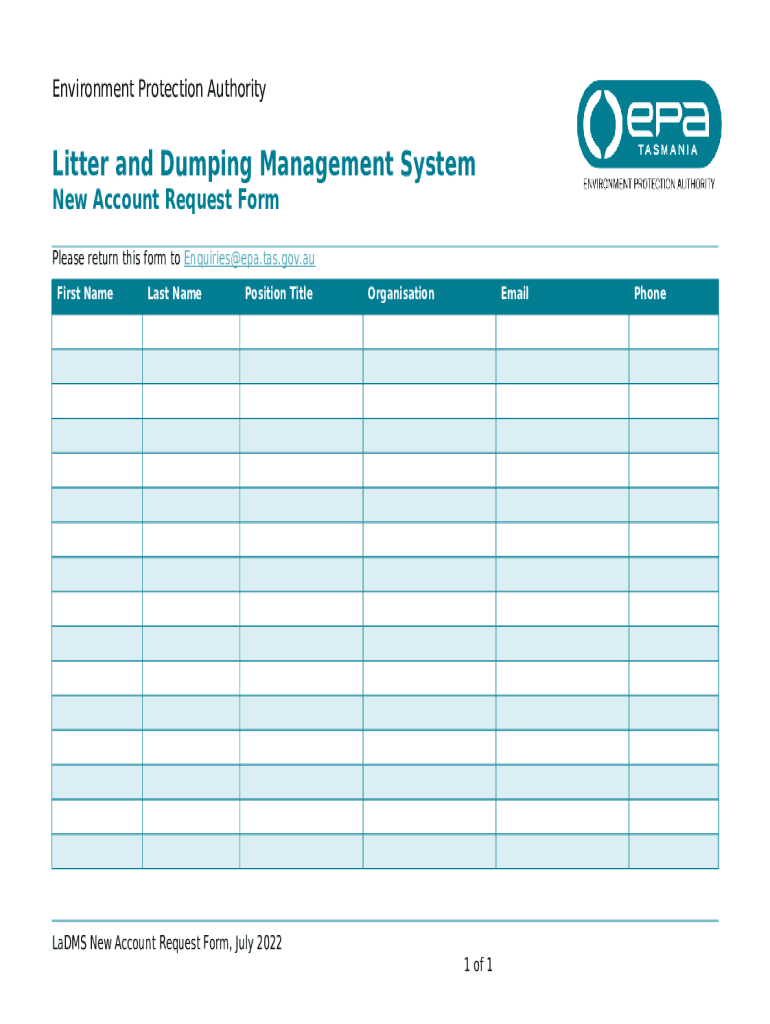 LaDMS New Account Request Doc Template | pdfFiller