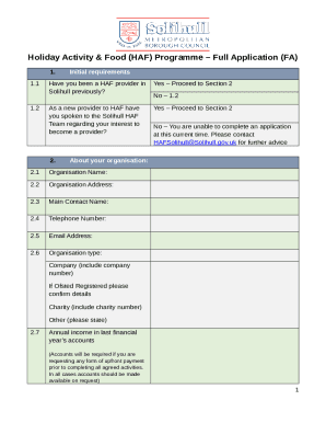 Holiday Activity & Food (HAF) Programme - Full Application (FA) Doc ...