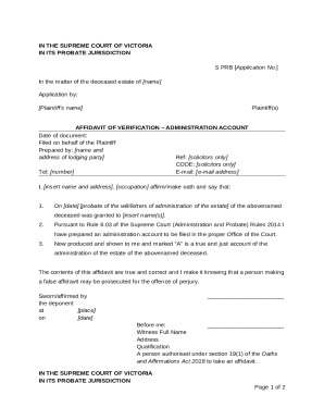 Administration Account - Affidavit of Verification Doc Template | pdfFiller