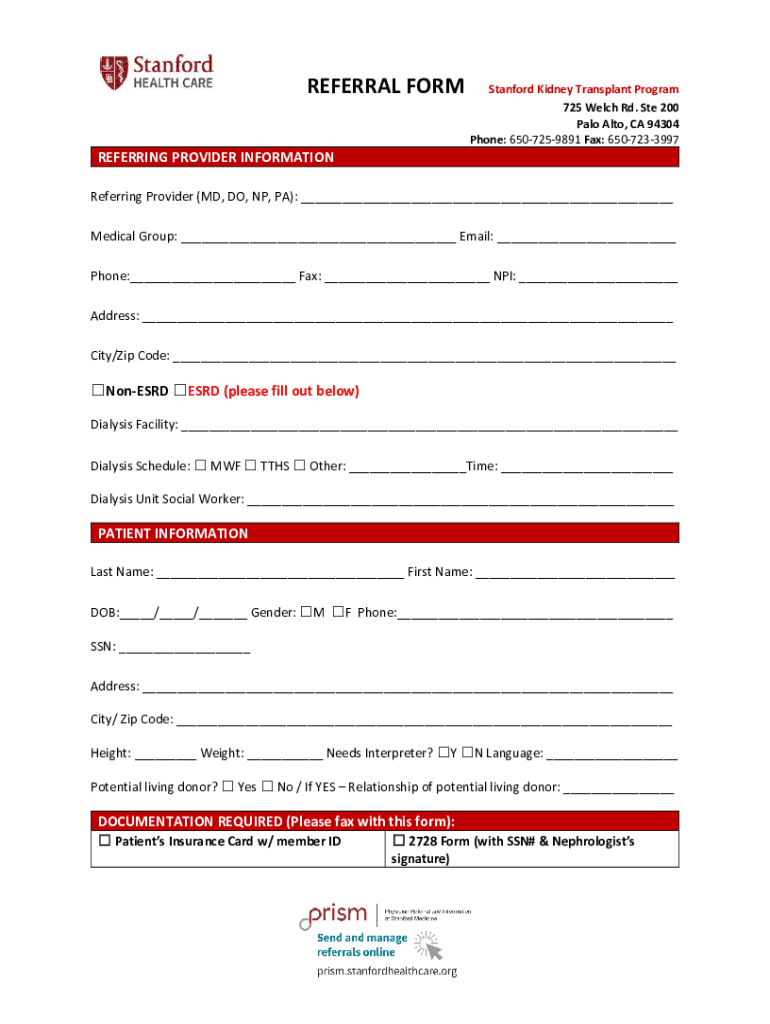 Fillable Online Kidney Transplant Program Referral Form Fax Email Print ...