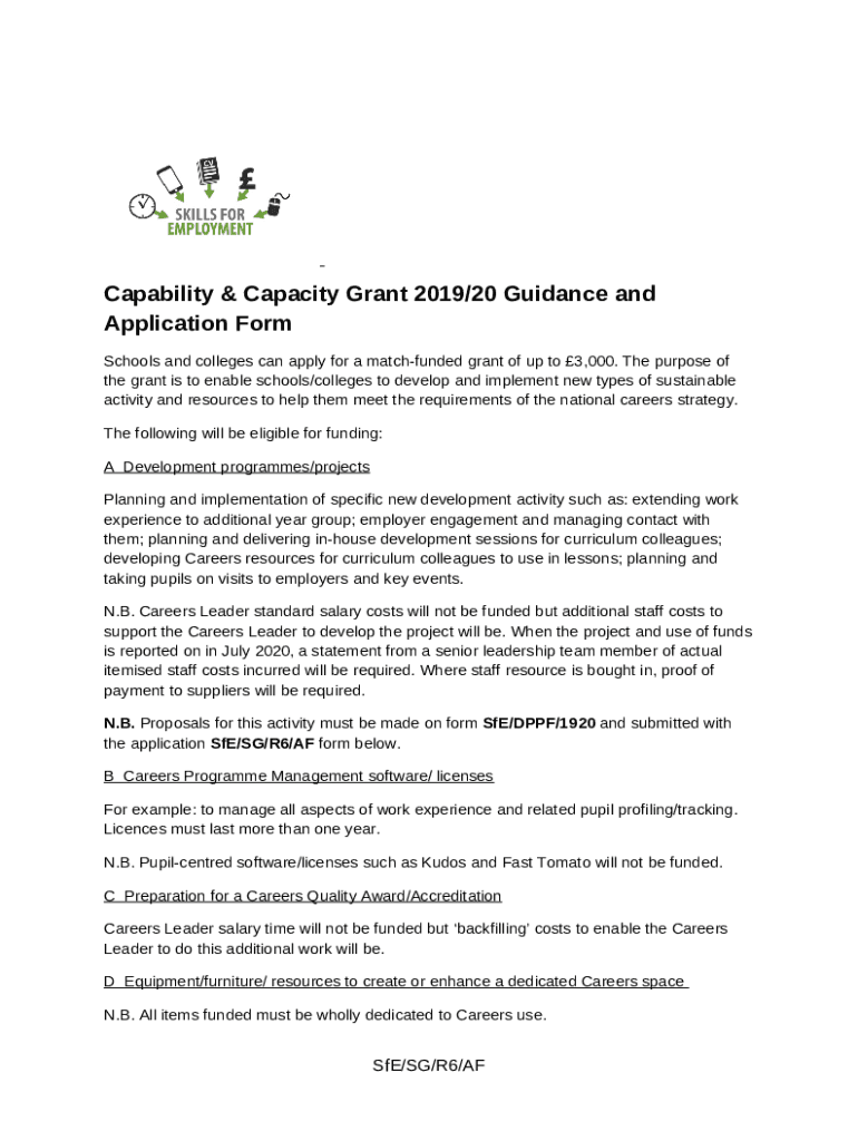 Capability and Capacity Grant 2019-20 Guidance and Application Doc Template | pdfFiller