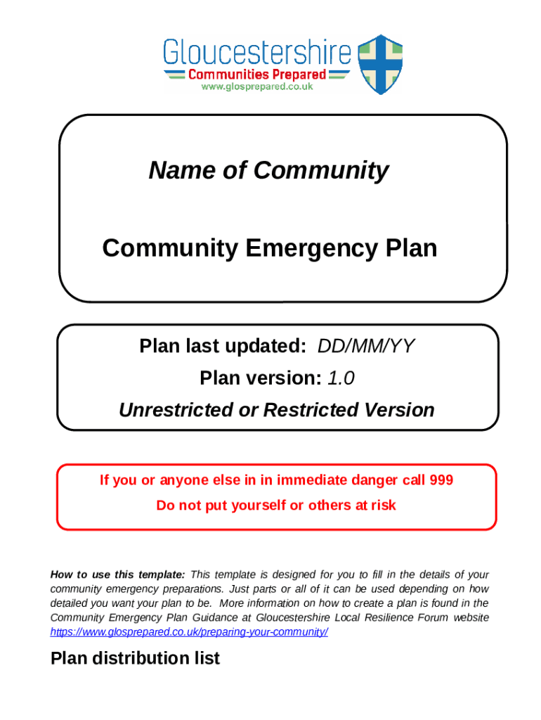 Name of Community Community Emergency Plan ... Doc Template | pdfFiller