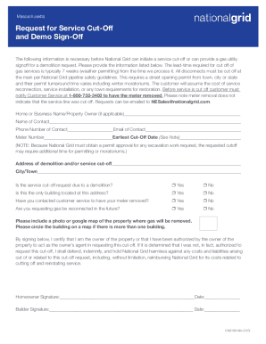 Fillable Online Request for Service Cut-Off and Demo Sign-Off form ...