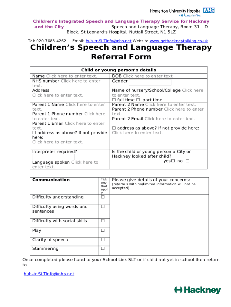Children's Speech and Language Therapy Referral Doc Template | pdfFiller