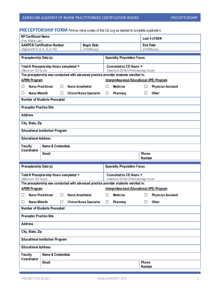 Fillable Online American Academy of Nurse Practitioners Certification ...